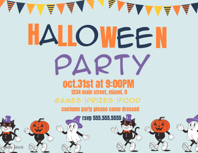 Joyful Retro Halloween Costume Party Flyer (us Letter) Template ...