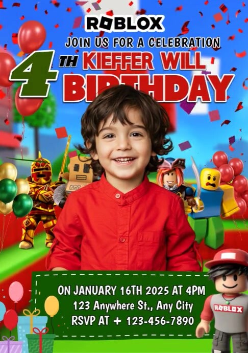 Copy of Joyful Roblox Birthday Invitation A4 | PosterMyWall