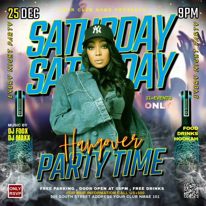 Joyful Saturday Hangover Night Party Video Flyer Square (1:1) Template ...