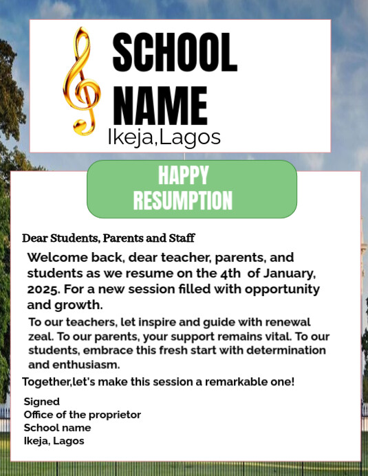 Copy of Joyful School Resumption Letter Flyer (us Letter) | PosterMyWall