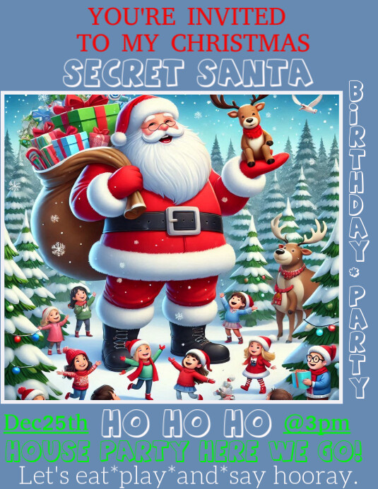 Joyful Secret Santa Birthday Party Invitation Flyer Template | PosterMyWall