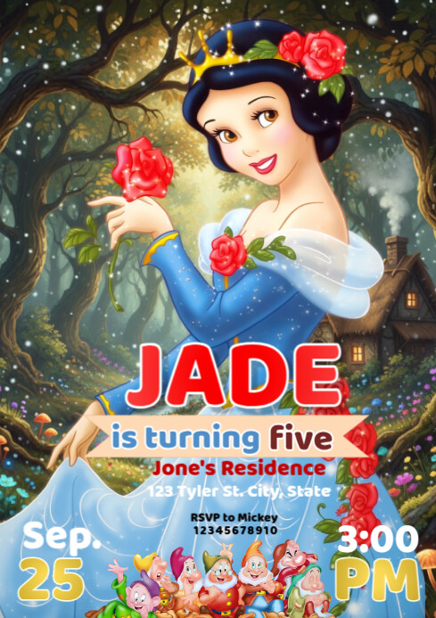 Plantilla de Joyful Snow White Birthday Invitation A4 | PosterMyWall