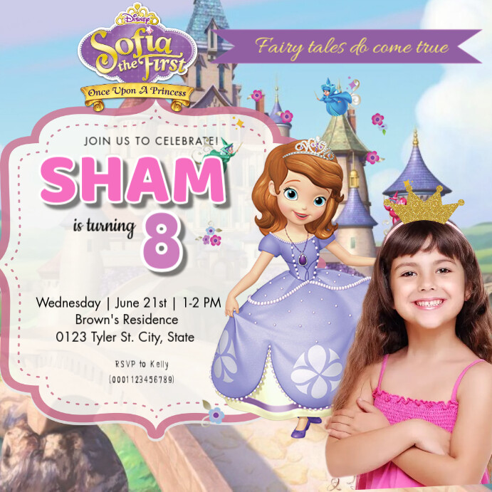 Joyful Sofia The First Birthday Instagram Post Template | PosterMyWall