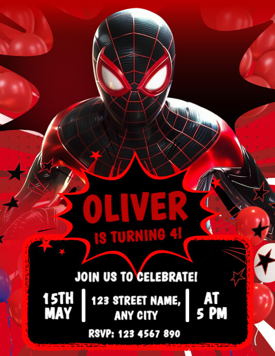 Copy of Joyful Spider-man Miles Morales Birthday Invitation Flyer (us ...