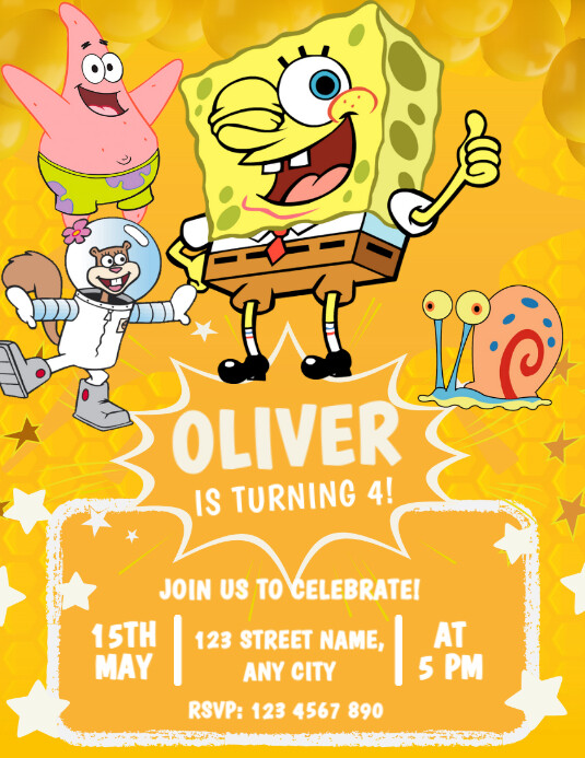 Copy of Joyful Spongebob Birthday Invitation Flyer (us Letter ...