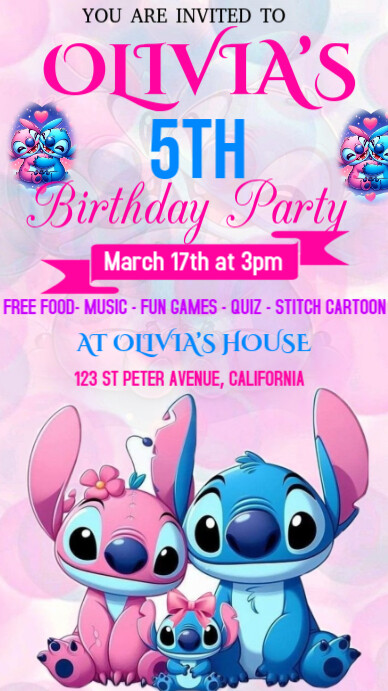 Joyful Stitch Birthday Party Invitation Instagram Story Template ...