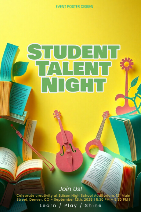 Plantilla de Joyful Student Talent Night – Vibrant Teal And Yellow With ...