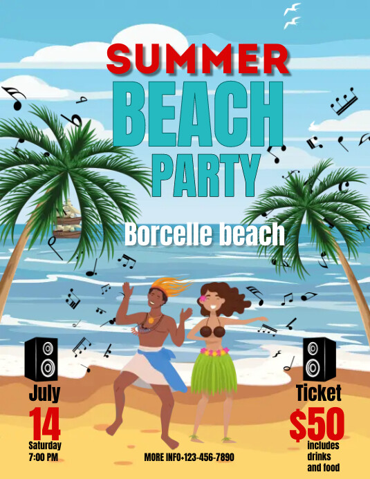 Joyful Summer Beach Party Invitation Flyer Fl Template | PosterMyWall