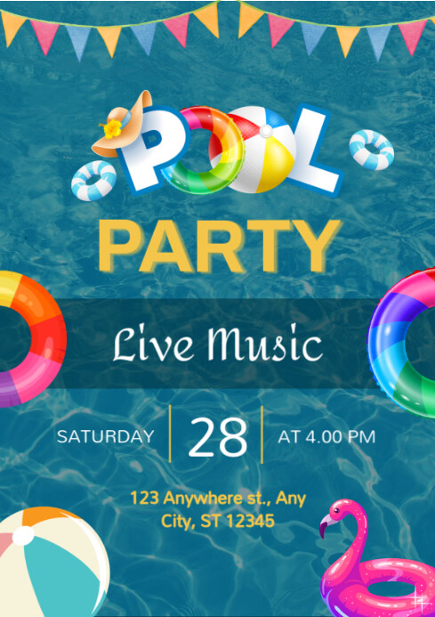 Copy of Joyful Summer Pool Party Club Ad A4 Flyer | PosterMyWall