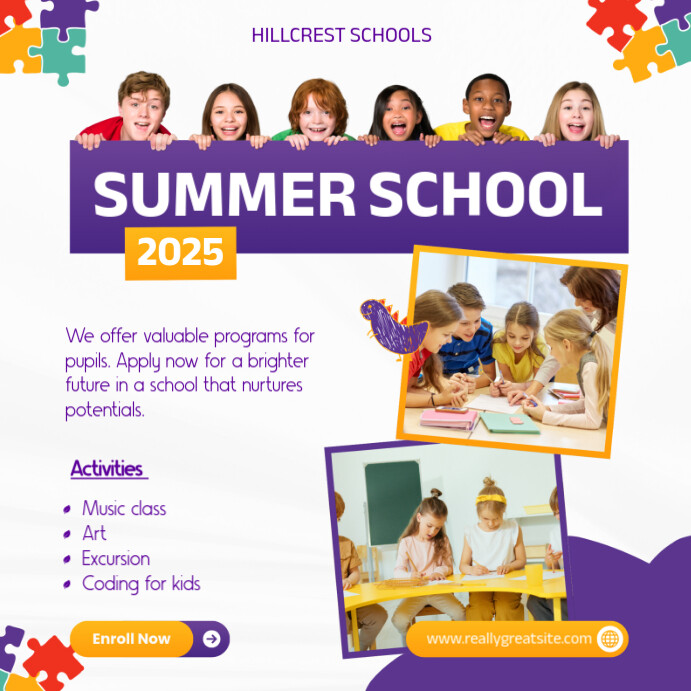 Joyful Summer School Kids Program Flyer Instagram Post Template ...