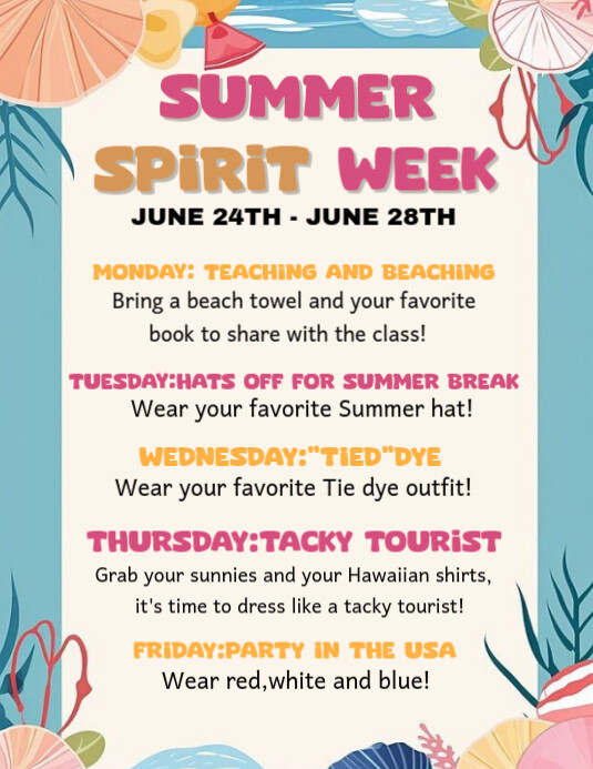 Copy of Joyful Summer Spirit Week Flyer (us Letter) | PosterMyWall
