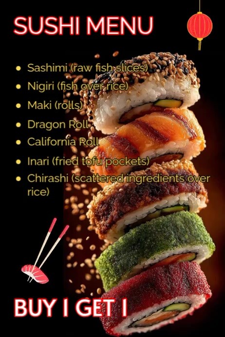 Joyful Sushi Menu Poster Template | PosterMyWall