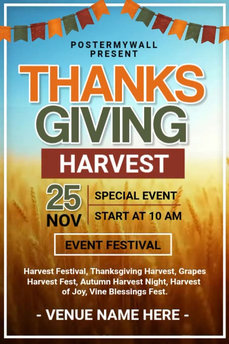 Joyful Thanksgiving Harvest Festival Poster Template | PosterMyWall