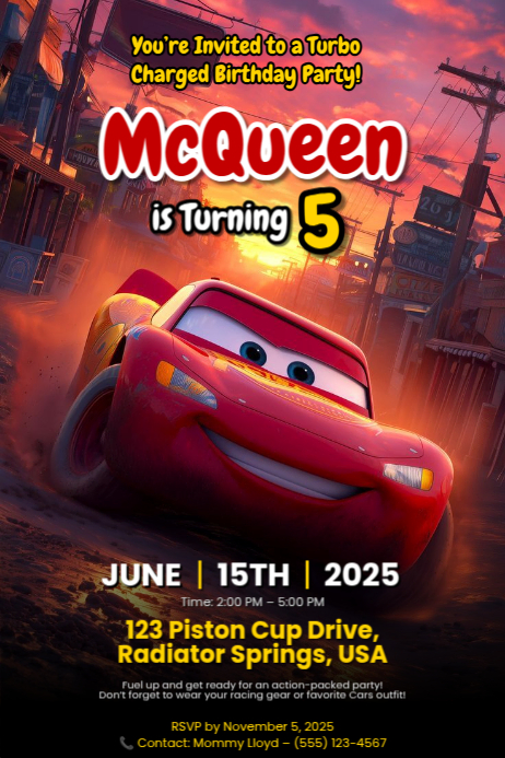Plantilla de Joyful The Cars - Birthday Invitation - Lightning Mcqueen ...