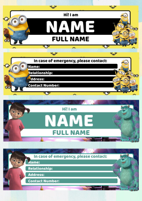 Joyful The Minions Theme Nametags A4 Template | PosterMyWall