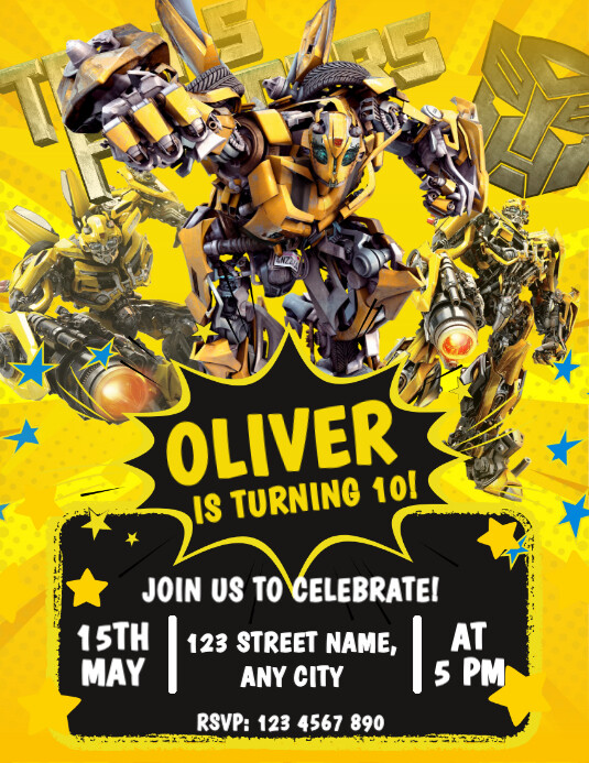Copy of Joyful Transformers Birthday Invitation Flyer (us Letter ...
