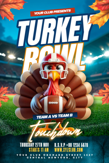 Joyful Turkey Bowl Poster Template | PosterMyWall