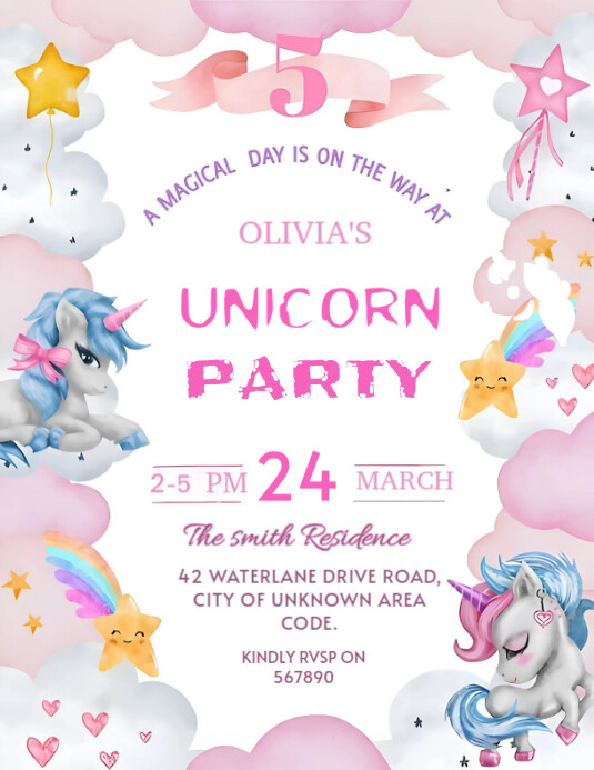 Plantilla de Joyful Unicorn Party Flyer (us Letter) | PosterMyWall