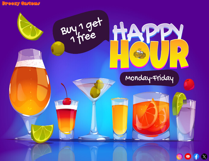 Copy of Joyful Vibrant Happy Hour Poster - Buy 1 Get | PosterMyWall
