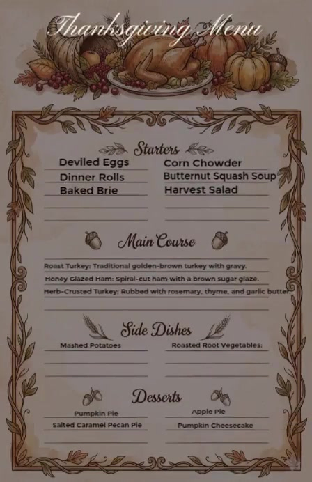Copy of Joyful Vintage Thanksgiving Menu Tabloid | PosterMyWall