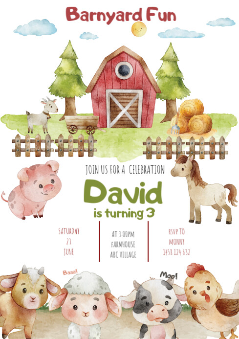 JOYFUL WATERCOLOR BARNYARD A4 Template | PosterMyWall