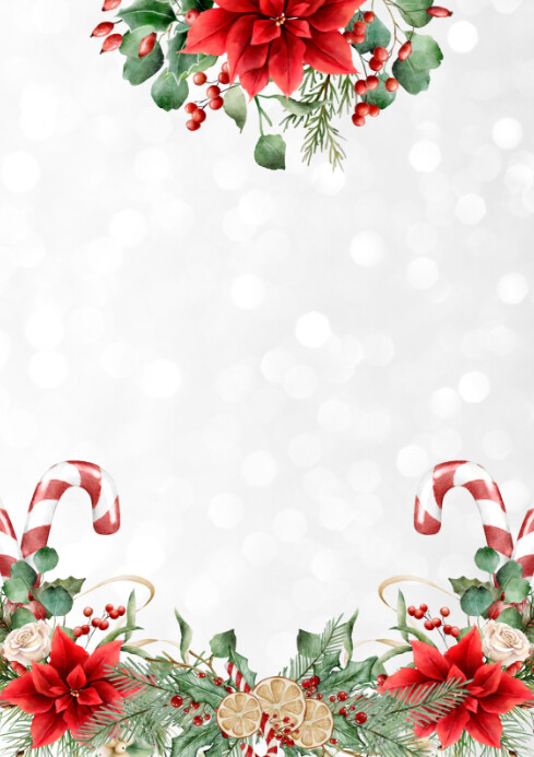 Joyful White And Red Floral Christmas Background Poster A4 Template ...
