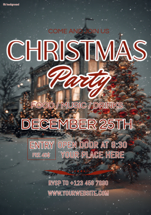 Joyful White Modern & Minimal Christmas Party Invitation A4 Template ...