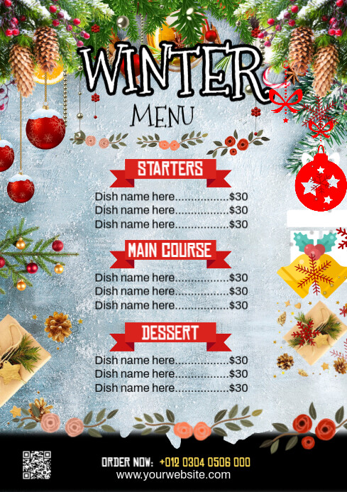 Joyful Winter Menu Flyer A2 Template | PosterMyWall