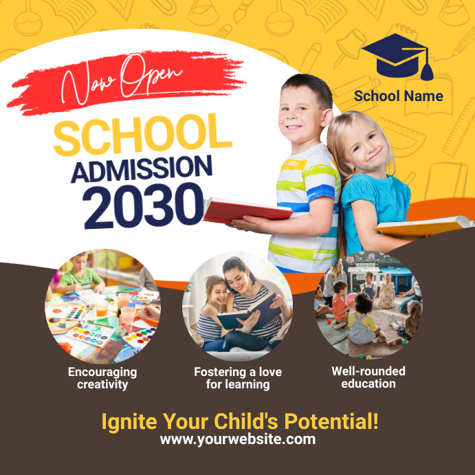 Joyful Yellow Brown School Admission Ad Insta Template | PosterMyWall