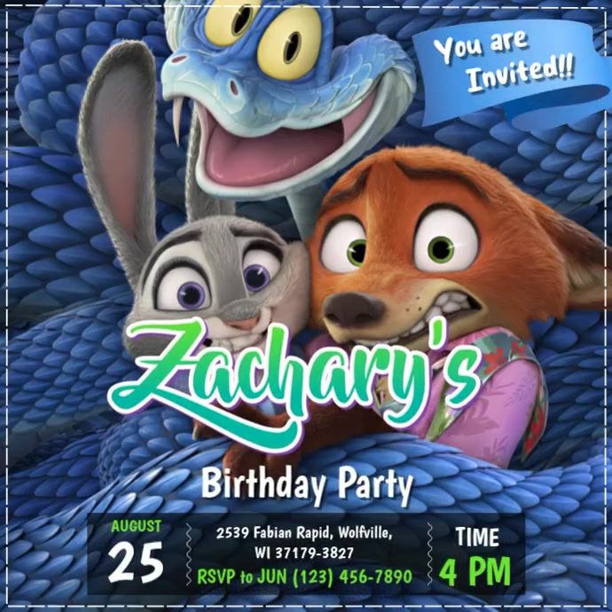 Joyful Zootopia Birthday Invitation Instagram Post Template | PosterMyWall