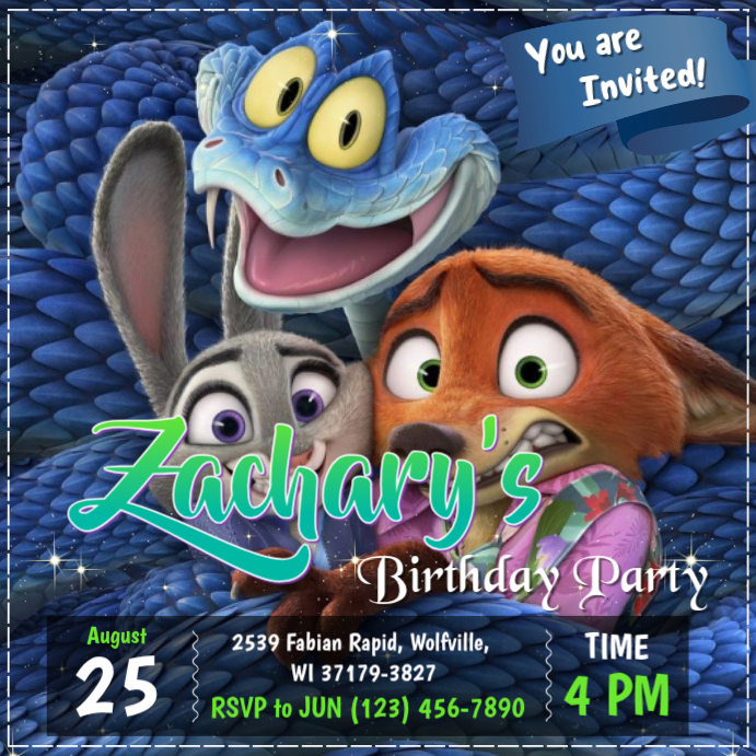 Joyful Zootopia Birthday Invitation Instagram Post Template | PosterMyWall