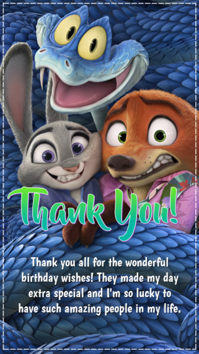 Joyful Zootopia Birthday Thank You Card Instagram Story Template ...