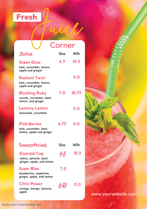 Juice & Drinks Menu Flyer Template | PosterMyWall