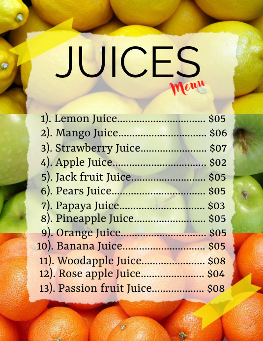 Juice hut menu flyer template | PosterMyWall