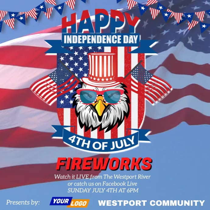 July 4th square fireworks template | PosterMyWall