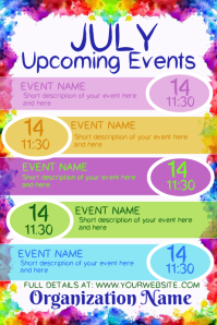 July Floral Upcoming Events Calendar Template | PosterMyWall