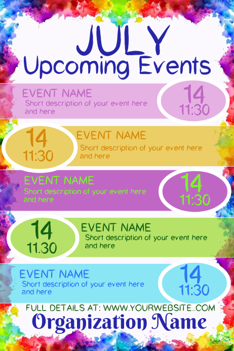 Copy of July Upcoming Events Calendar | PosterMyWall