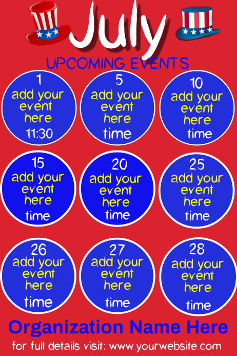 July Upcoming Events Calendar Template | PosterMyWall
