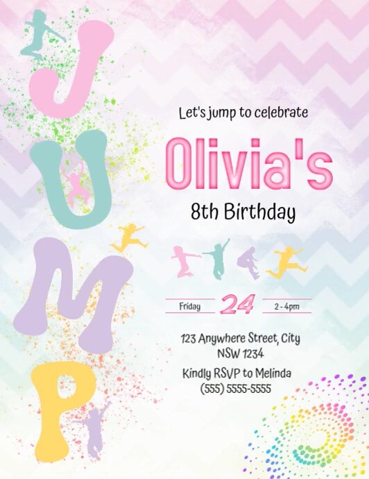 Jump trampoline pastel birthday invitation te Template | PosterMyWall