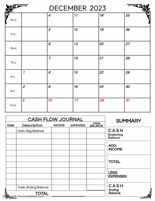 June 2023 Monthly Planner with Cash Flow Jou Template | PosterMyWall