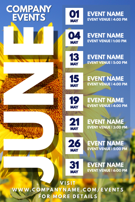Copy of June Events Schedule Calendar Template | PosterMyWall