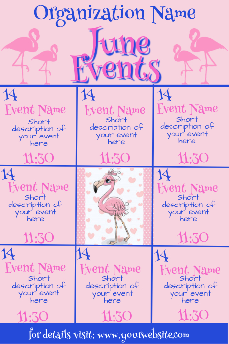 June Flamingo Events Calendar Template | PosterMyWall