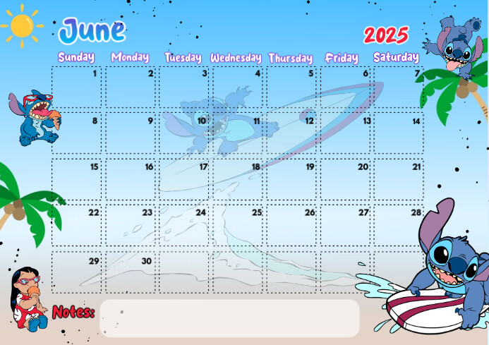 Copy of June Stitch 2025 Calendar Surf Summer | PosterMyWall