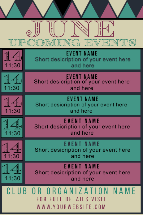 June Upcoming Events Art Deco Calendar Template | PosterMyWall
