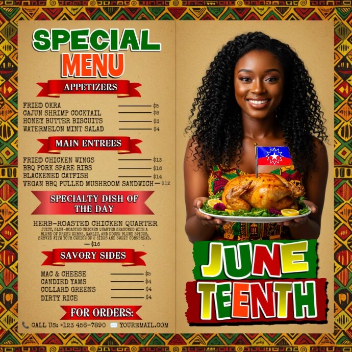 Juneteenth Special Menu — A Taste of Freedom เทมเพลต | PosterMyWall
