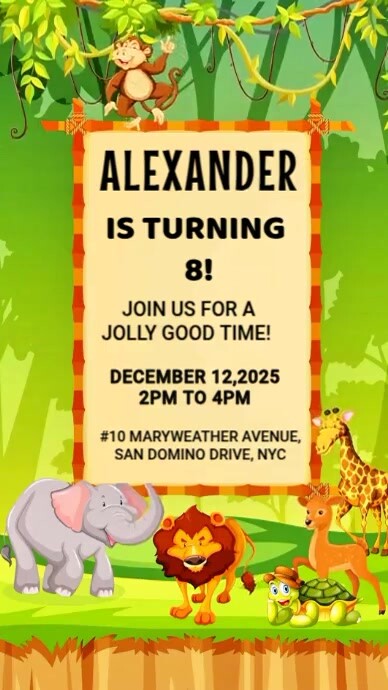 Jungle Adventure Birthday Card Template for Kids Fun Safari Theme ...