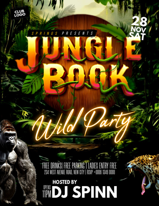 Jungle book wild party flyer template | PosterMyWall
