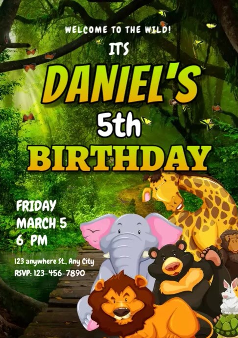 Jungle Themed Birthday Invitation Template | PosterMyWall