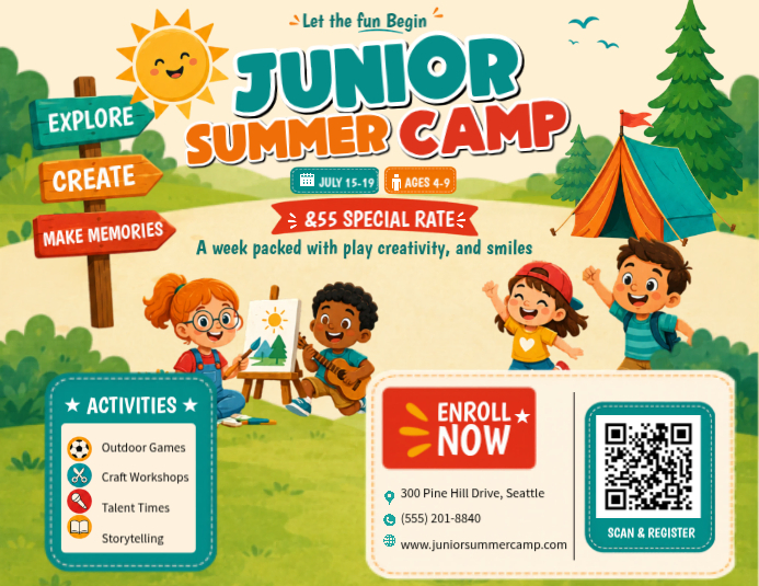 Junior Summer Camp Flyers Template | PosterMyWall