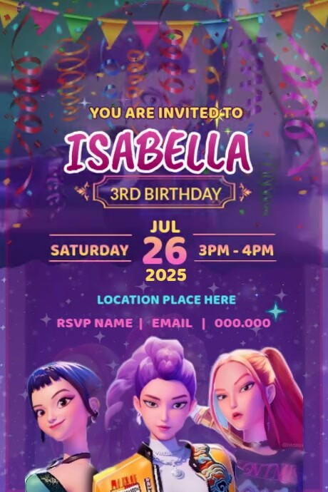 K-pop Demon Hunters Invitation Happy Birthday Party Video Template ...